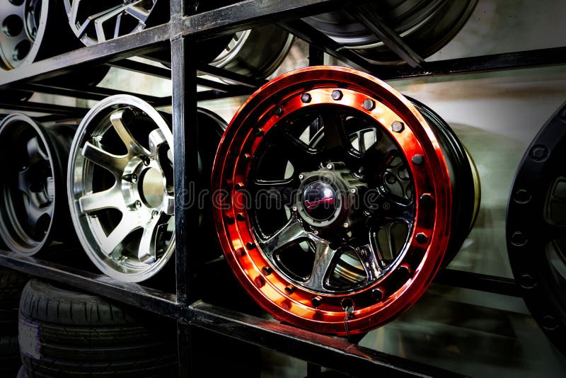 Shelves with Alloy Wheels and Tires in Modern Car Service Centre Stock ...