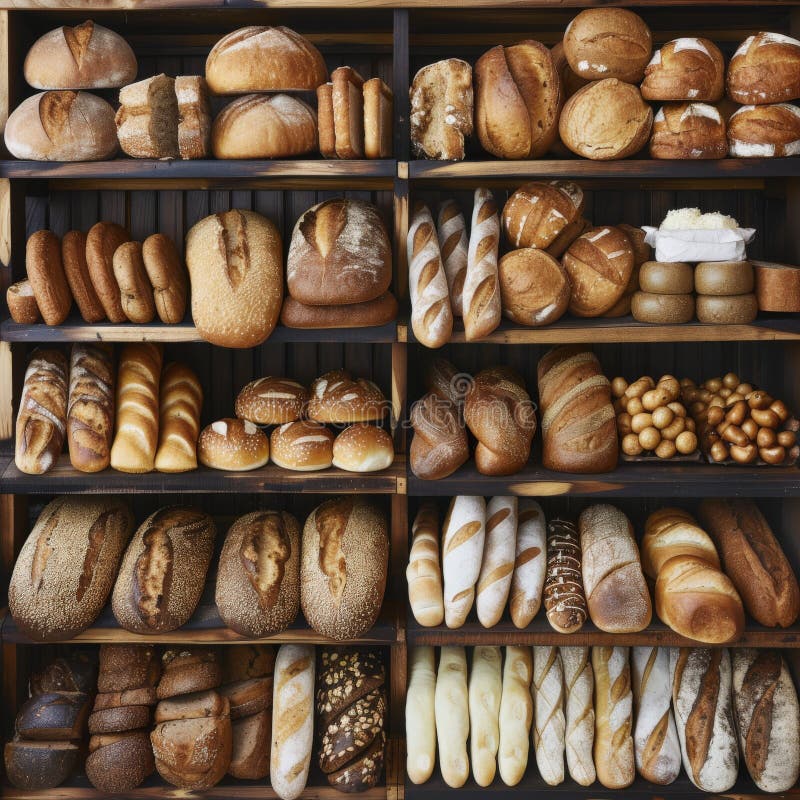 Freshly Baked Breads and Pastries Displayed on Bakery Shelves Stock Illustration - Illustration ...