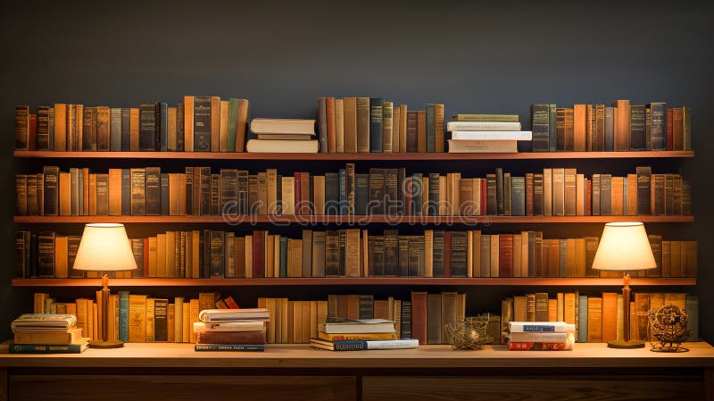 Shelves with Books in the Library. Generative AI Stock Illustration ...