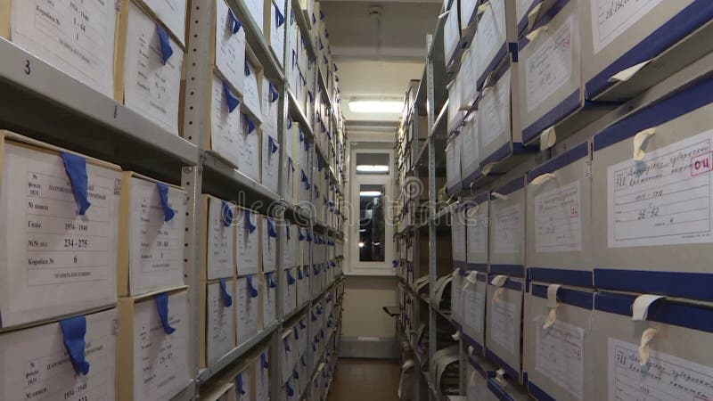 Shelves with Boxes in Archive. Storage of Documents. Stock Footage ...