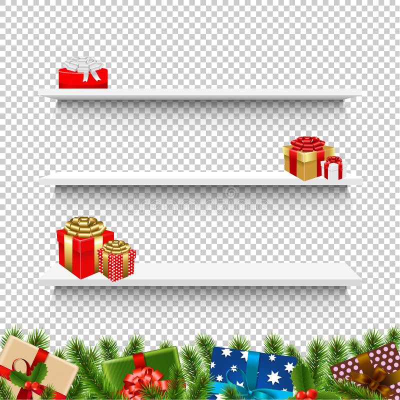 Shelves with Christmas Gift Box Transparent Background Stock Vector ...