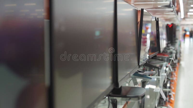 Shelves with Computer Monitors in an Electrical Goods Store Stock Video ...