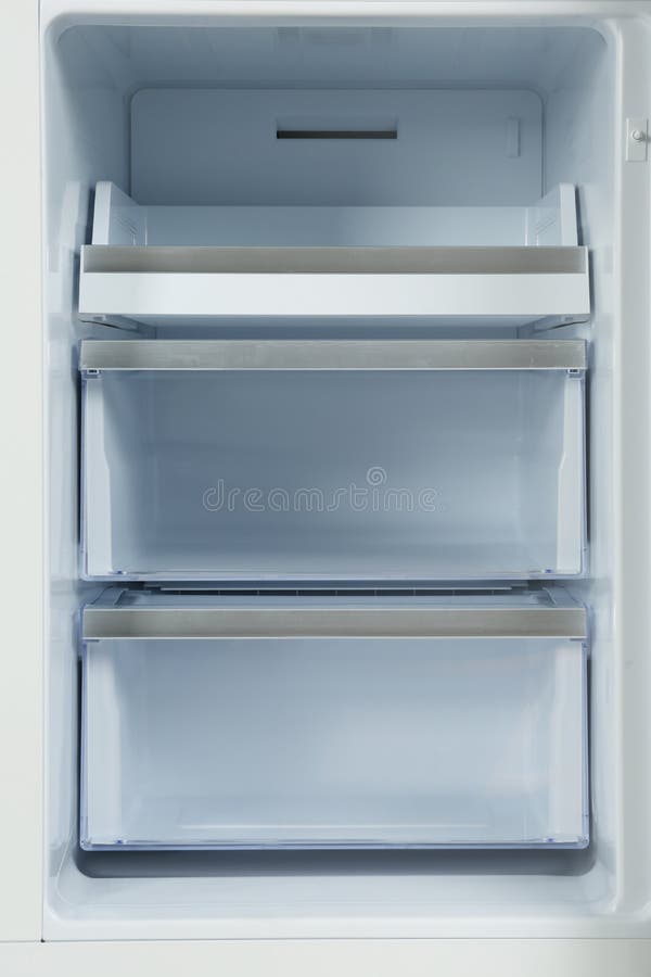 Shelves of Empty Modern Refrigerator, Closeup Stock Image - Image of ...