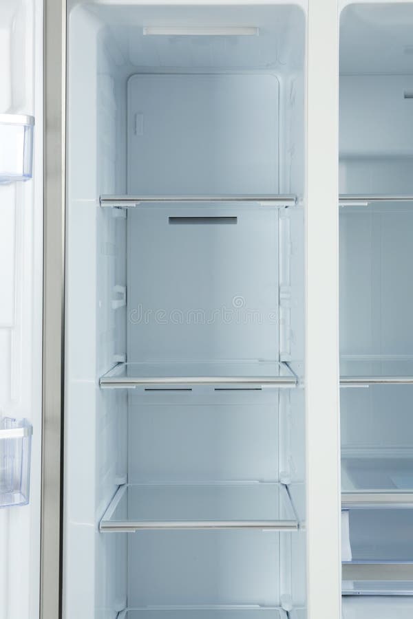 Shelves of Empty Modern Refrigerator, Closeup Stock Image - Image of ...
