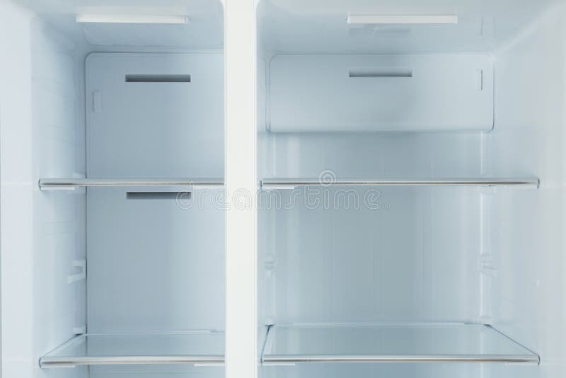 Shelves of Empty Modern Refrigerator, Closeup Stock Photo - Image of ...