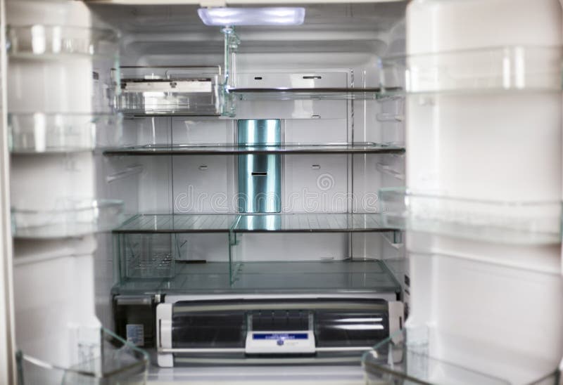 Shelves of an Empty Refrigerator Stock Image - Image of freezer, glass ...