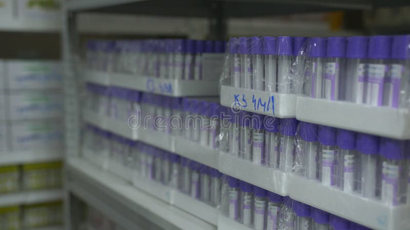 Warehouse in a Medical Laboratory. Shelves with Empty Test Tubes for ...