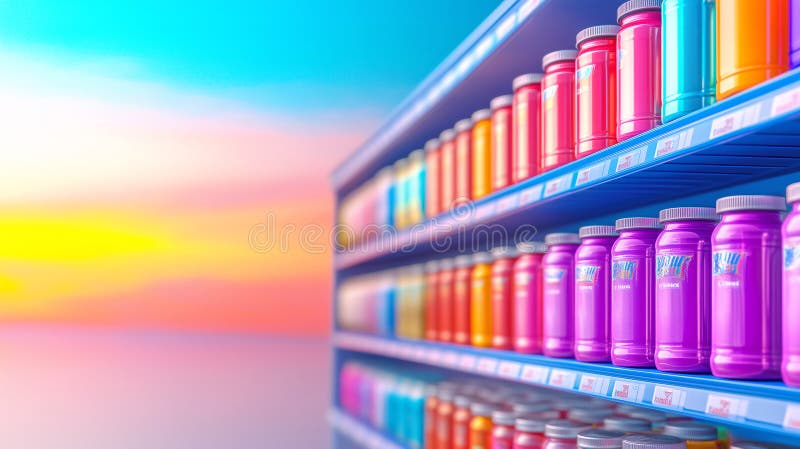 Shelves Filled with Colorful Jars at Sunset Stock Illustration ...