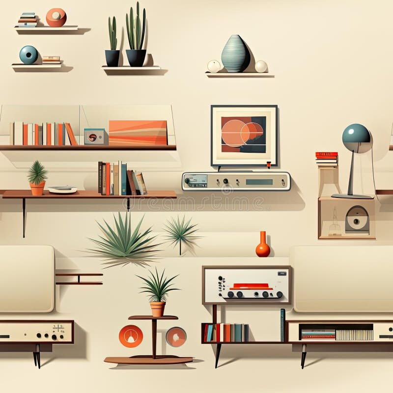 Shelves Filled with Various Objects in a Retro Style (tiled Stock ...