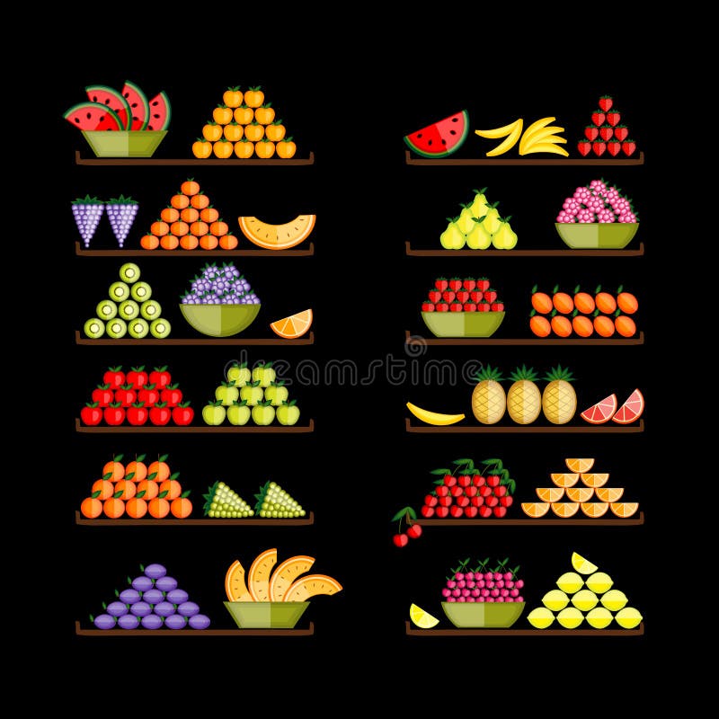 Shelves with Fruits for Your Design Stock Illustration - Illustration ...