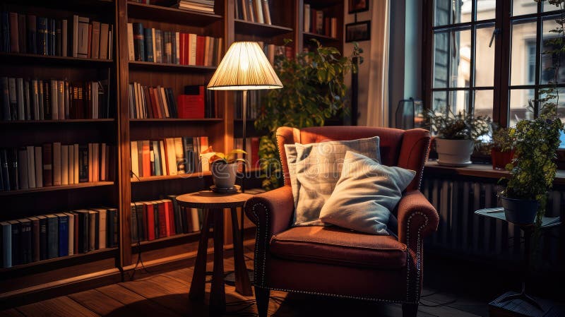 Shelves library with books stock illustration. Illustration of ...