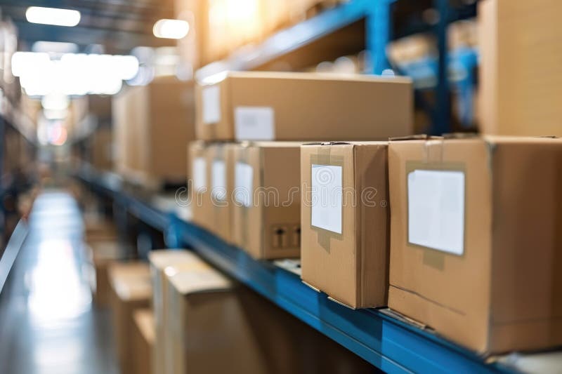 Shelves Lined with Boxes in a Distribution Center Stock Illustration ...