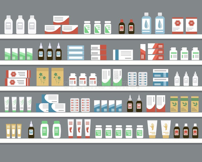 Shelves with Medicines. Pharmacy Stock Vector - Illustration of graphic ...