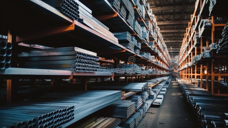 Shelves of Steel Pipe Industry Construction Stacked in the Warehouse ...