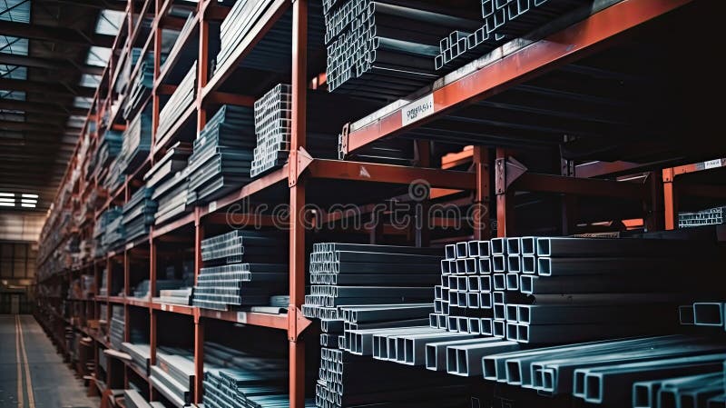 Shelves of Steel Pipe Industry Construction Stacked in the Warehouse ...