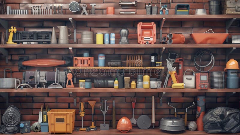 Shelving Filled with Diverse Construction Materials and Tools for ...