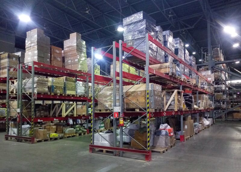 Shelving with Goods in a Logistics Warehouse Stock Image - Image of ...