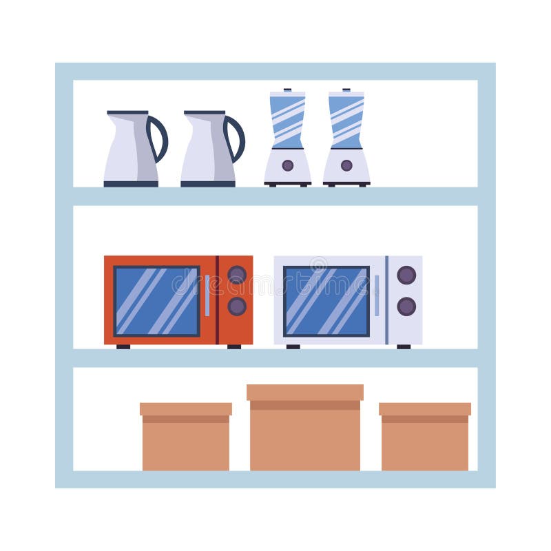 Shelving with Kitchen Appliances and Boxes Carton Stock Vector ...
