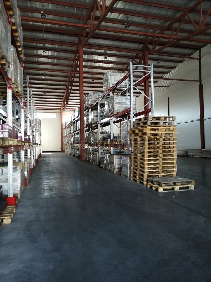 Shelving System with Boxes in Distribution Warehouse, Large Industrial ...