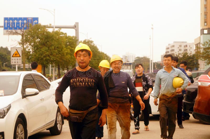Shenzhen, China: Construction Workers Editorial Photography - Image of ...