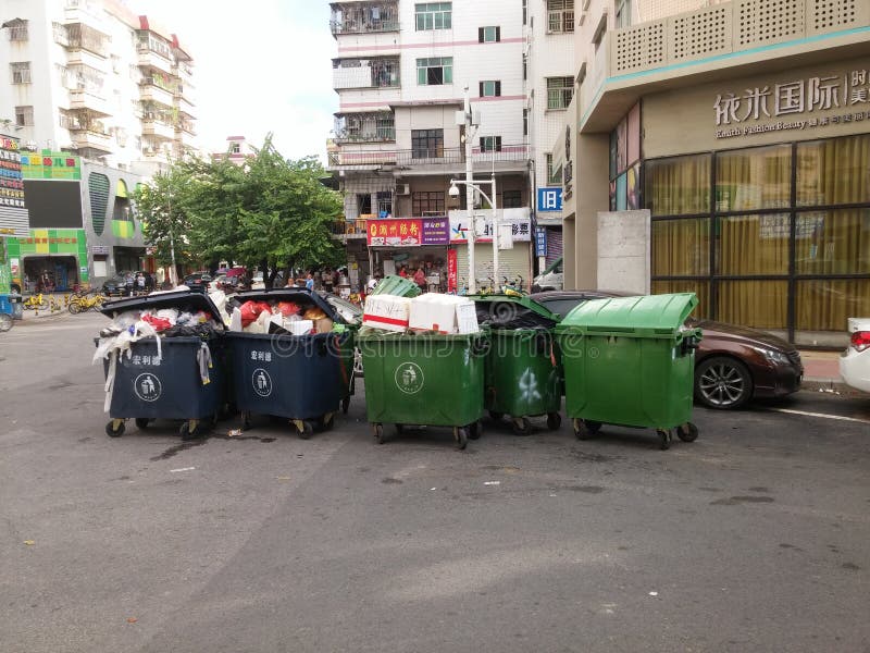 Shenzhen, China: Garbage Transfer Station, Piled Garbage Cans Editorial ...