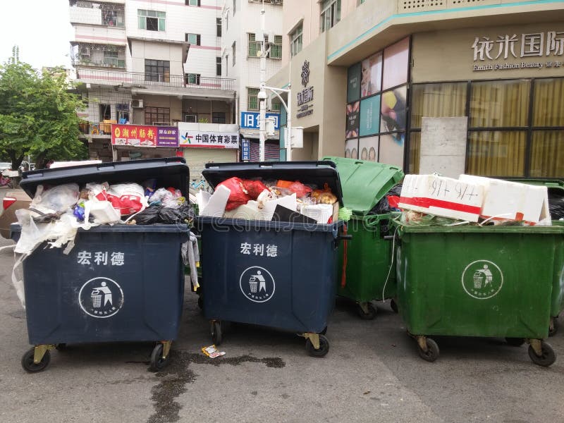 Shenzhen, China: Garbage Transfer Station, Piled Garbage Cans Editorial ...