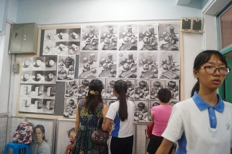 Shenzhen, China: High School Students Painting Studio Editorial Stock ...