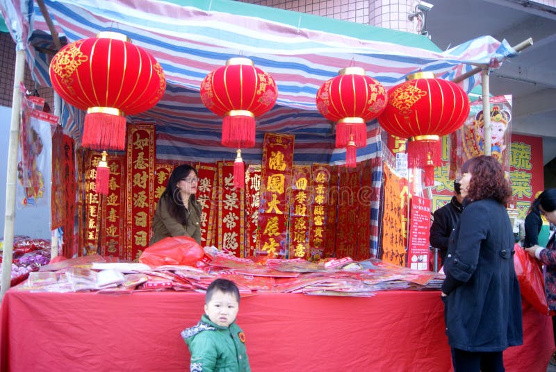 Shenzhen, China: Sell Couplets and Red Lanterns Editorial Photo - Image ...