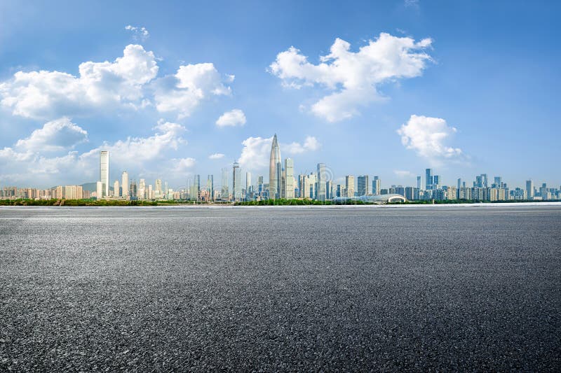 Shenzhen City Skyline and Clean Asphalt Road Stock Image - Image of ...