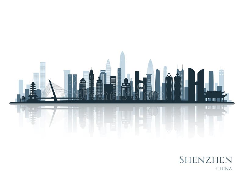 Shenzhen Skyline Silhouette with Reflection Stock Vector - Illustration ...