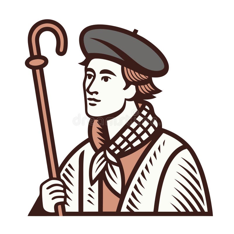Shepherd Character with Walking Stick and Beret for Illustrations and ...
