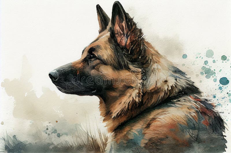 Shepherd Dog Drawing with Bit of Watercolour Stock Illustration ...