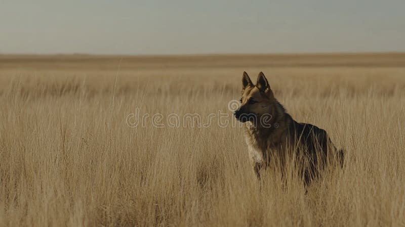 Shepherd Dog in Tall Grass Field, Sunset, Plains Stock Photo - Image of ...