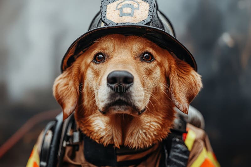 Shepherd Dog Wearing Firefighter Uniform Oxygen Tank Rescue Operation ...