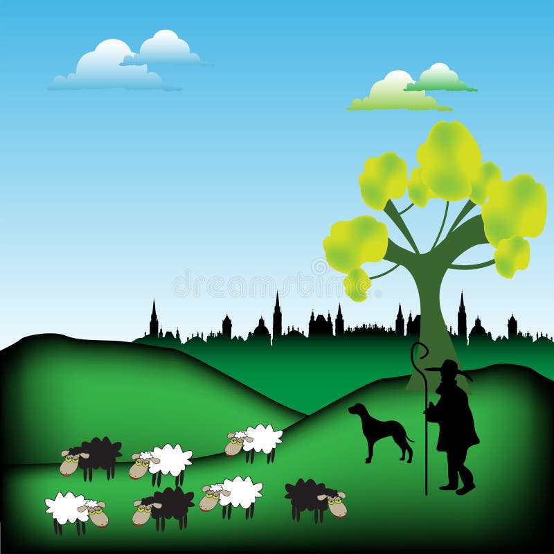 Shepherd with his flock stock vector. Illustration of canine - 9502258