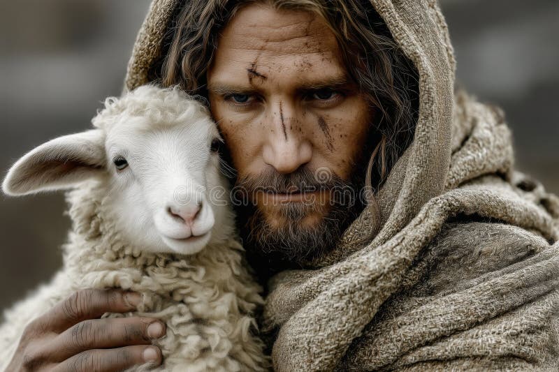 Shepherd Jesus Christ Taking Care of One Missing Lamb Stock ...