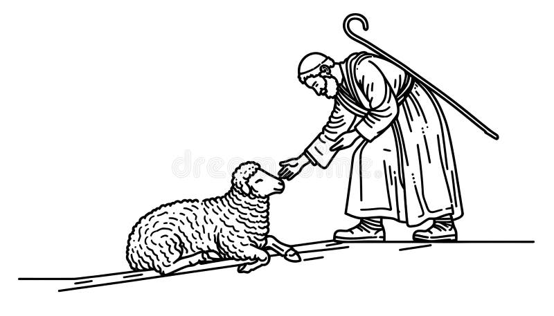 The Shepherd Patiently Helps a Sheep that Has Fallen and is Injured. AI ...