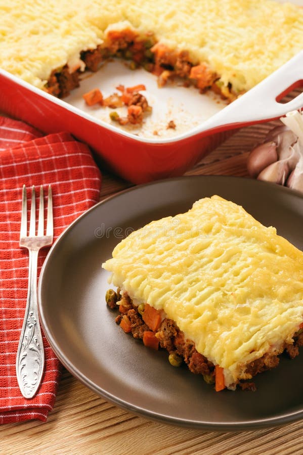 Shepherd Pie Portion on Plate on Wooden Table. Stock Image - Image of ...
