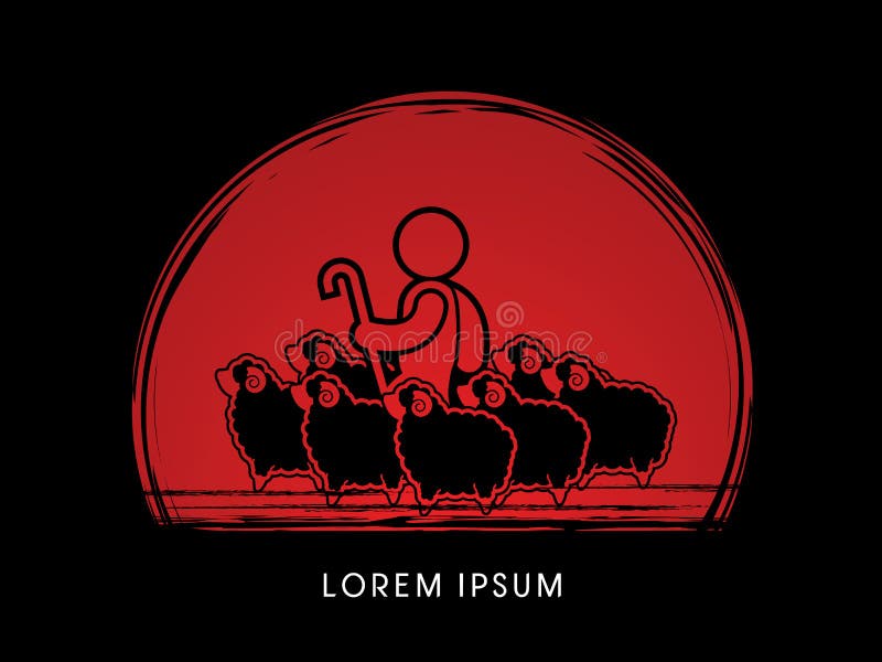 Shepherd and sheep graphic stock vector. Illustration of group - 87639195