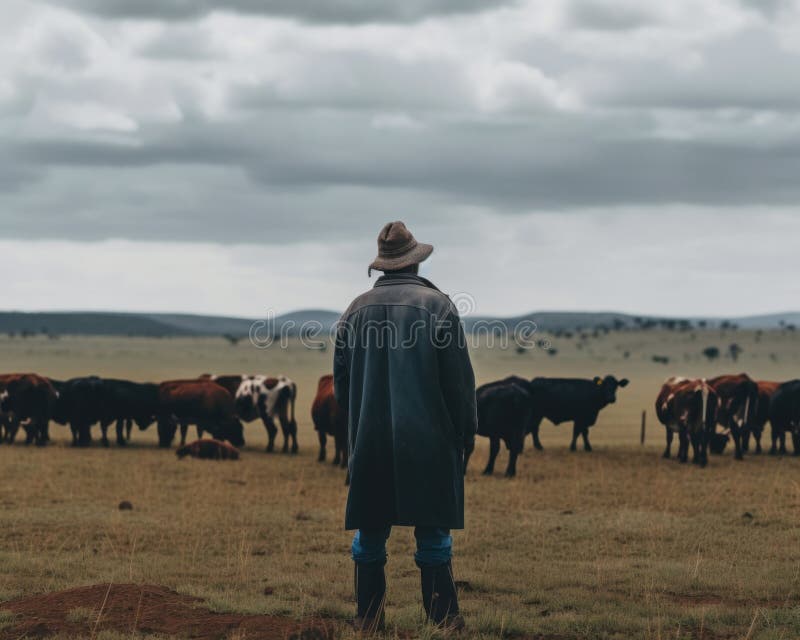 A Shepherd Standing in Front of a Herd of Cattle. AI Generative Image ...