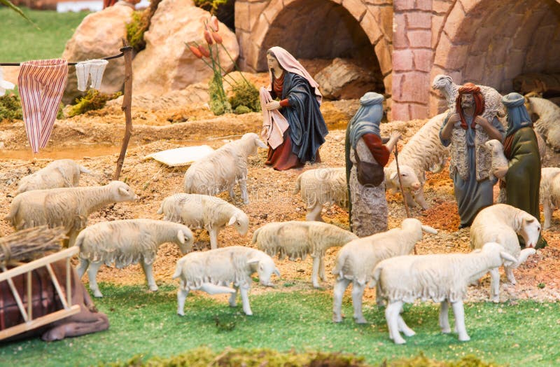 Shepherds with a Herd of Sheep Stock Photo - Image of christ, belen ...