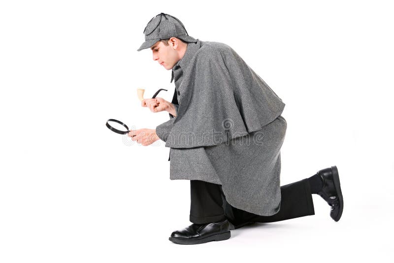 Sherlock: Detective Using Magnifying Glass To Examine Something Stock ...