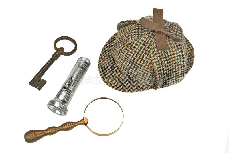 Sherlock Holmes Cap, Weinlese-Lupe, Retro- Taschenlampe Stockbild ...