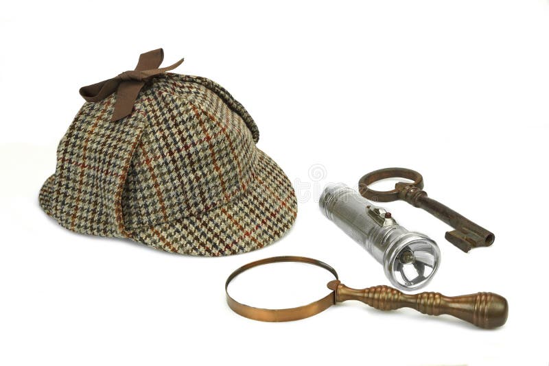 Sherlock Holmes Cap, Weinlese-Lupe, Retro- Taschenlampe Stockbild ...