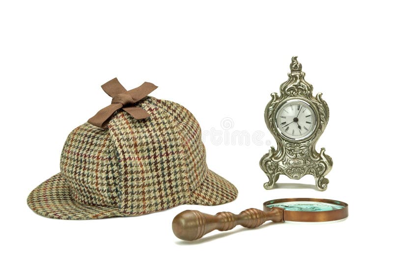 Sherlock Holmes Deerstalker Cap, Weinlese-Lupe Und Ol Stockbild - Bild ...