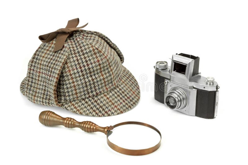 Sherlock Holmes Jagdmütze, Vintage-Lupe Und Stockfoto - Bild von ...