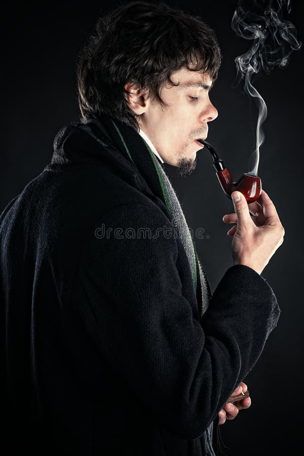 Sherlock Holmes with a Pipe Stock Photo - Image of beard, curly: 41356908