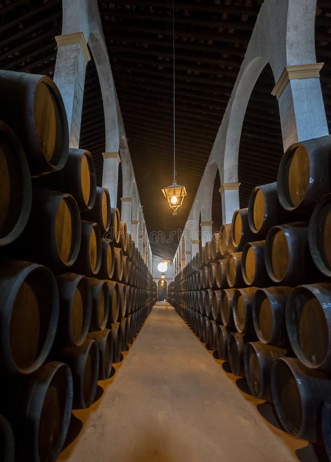 Sherry Barrels in Jerez Bodega, Spain Stock Photo - Image of stacked ...