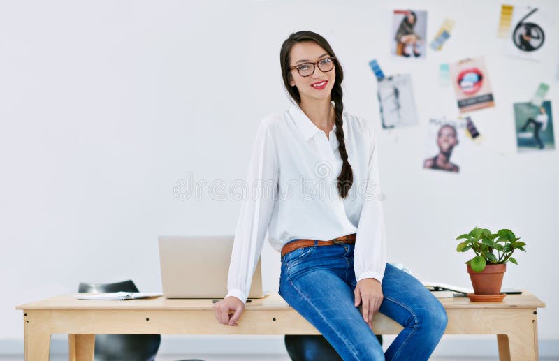 Shes Relaxed in Her Work Environment Stock Image - Image of hipster ...