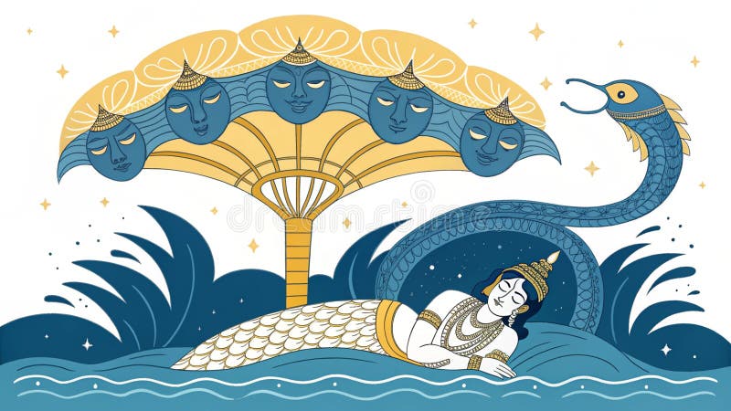 Shesha Multi-Headed Serpent from Hindu Mythology. Stock Illustration ...